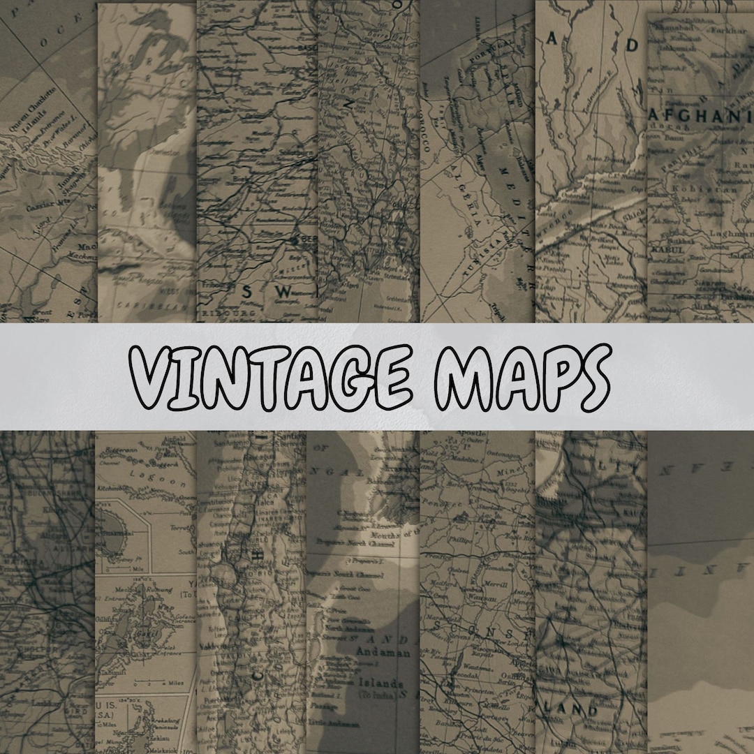 Old Vintage Maps Digital Papers Pack Black and White Maps Pattern ...