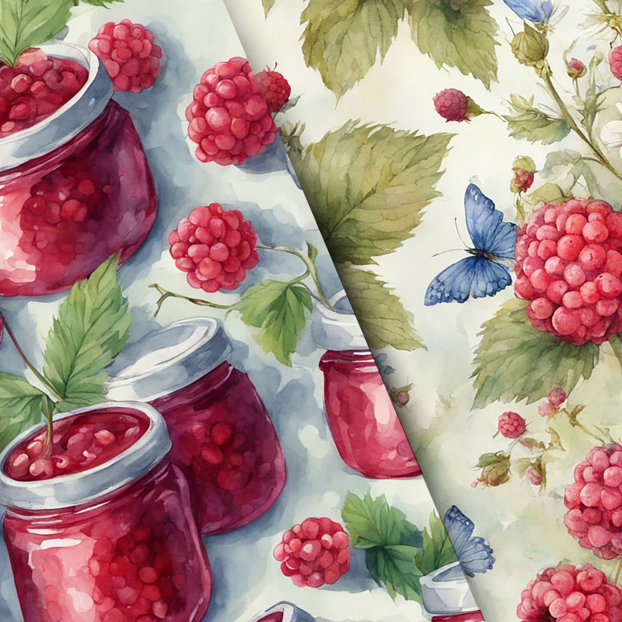 Watercolor Raspberry Pattern Digital Papers,summer Themed Digital ...