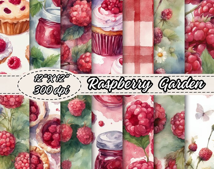 Watercolor Raspberry Pattern Digital Papers,summer Themed Digital ...
