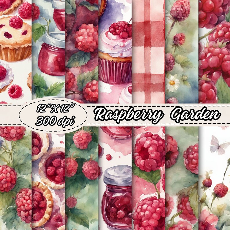 Watercolor Raspberry Pattern Digital Papers,summer Themed Digital ...