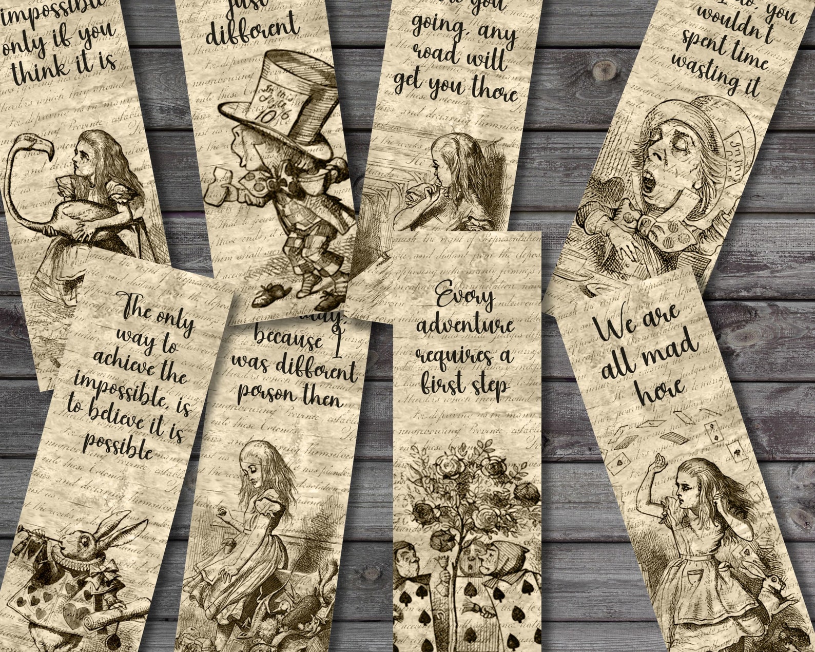 Printable Alice in Wonderland Vintage Digital Bookmarks, Junk Journal ...