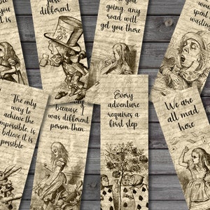 Printable Alice in Wonderland Vintage Digital Bookmarks, Junk Journal ...