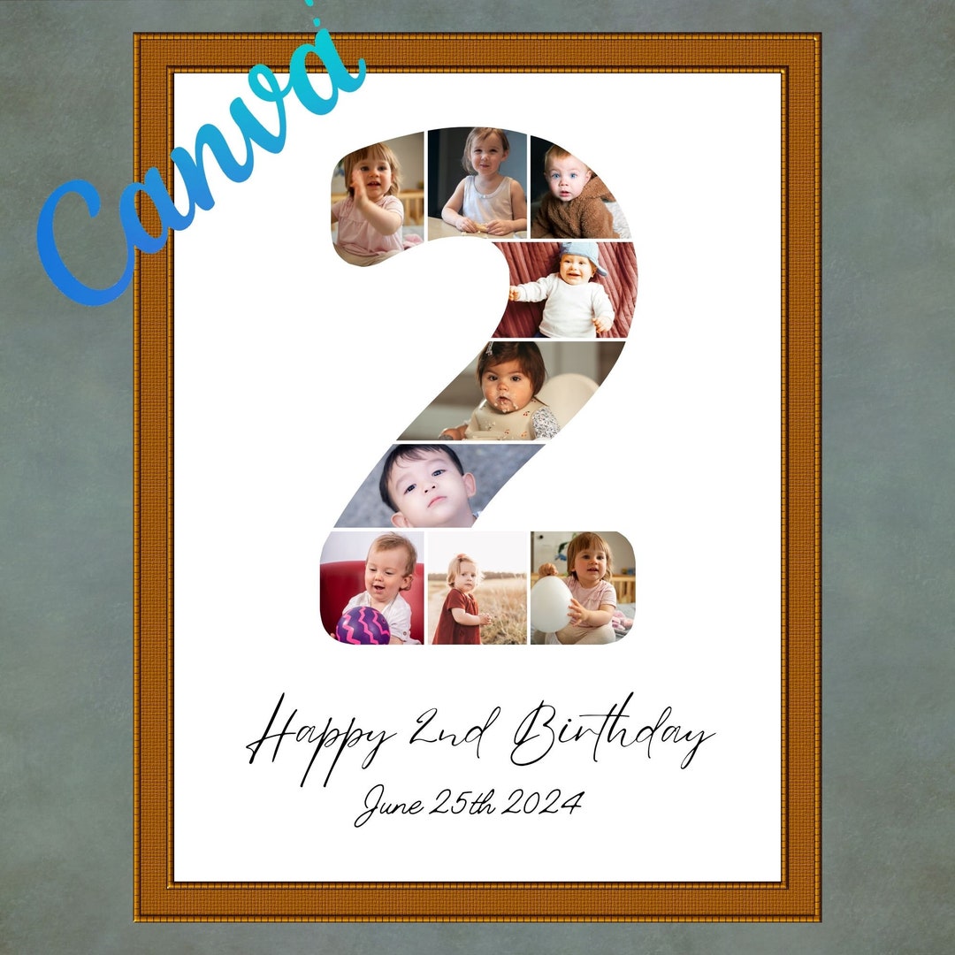 2nd Birthday Number Photo Collage Frame, Customizable Canva Templates ...