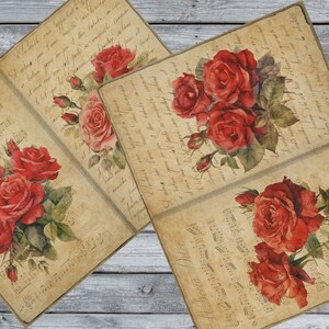 Vintage Red Roses Journal Pages Kit, Vintage Roses Junk Journal for ...