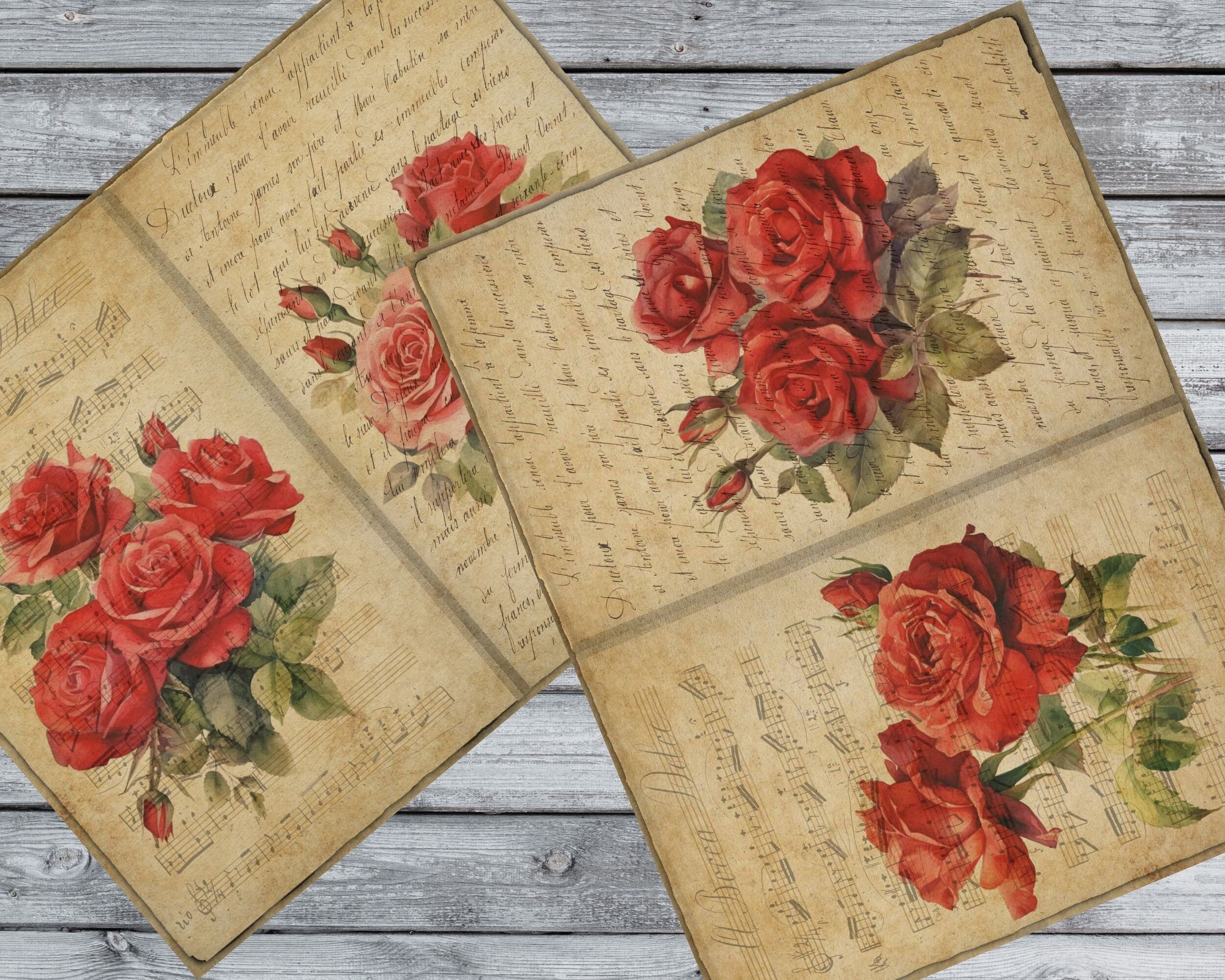 Vintage Red Roses Journal Pages Kit, Vintage Roses Junk Journal for ...
