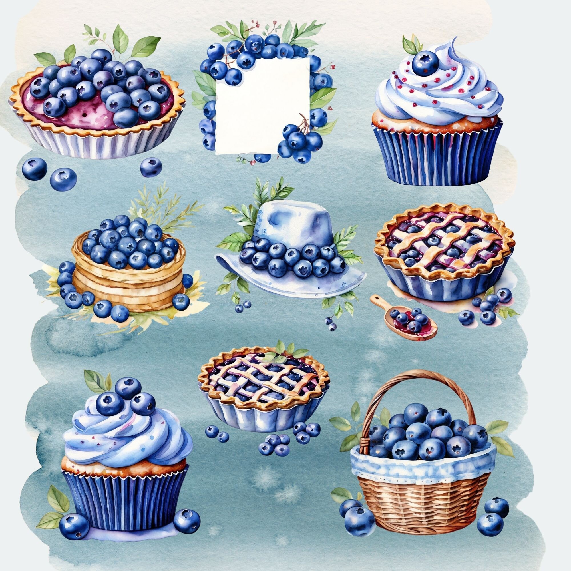 Blueberry Garden Themed Clip Art Set, Blueberries PNG, Summer Graphics ...