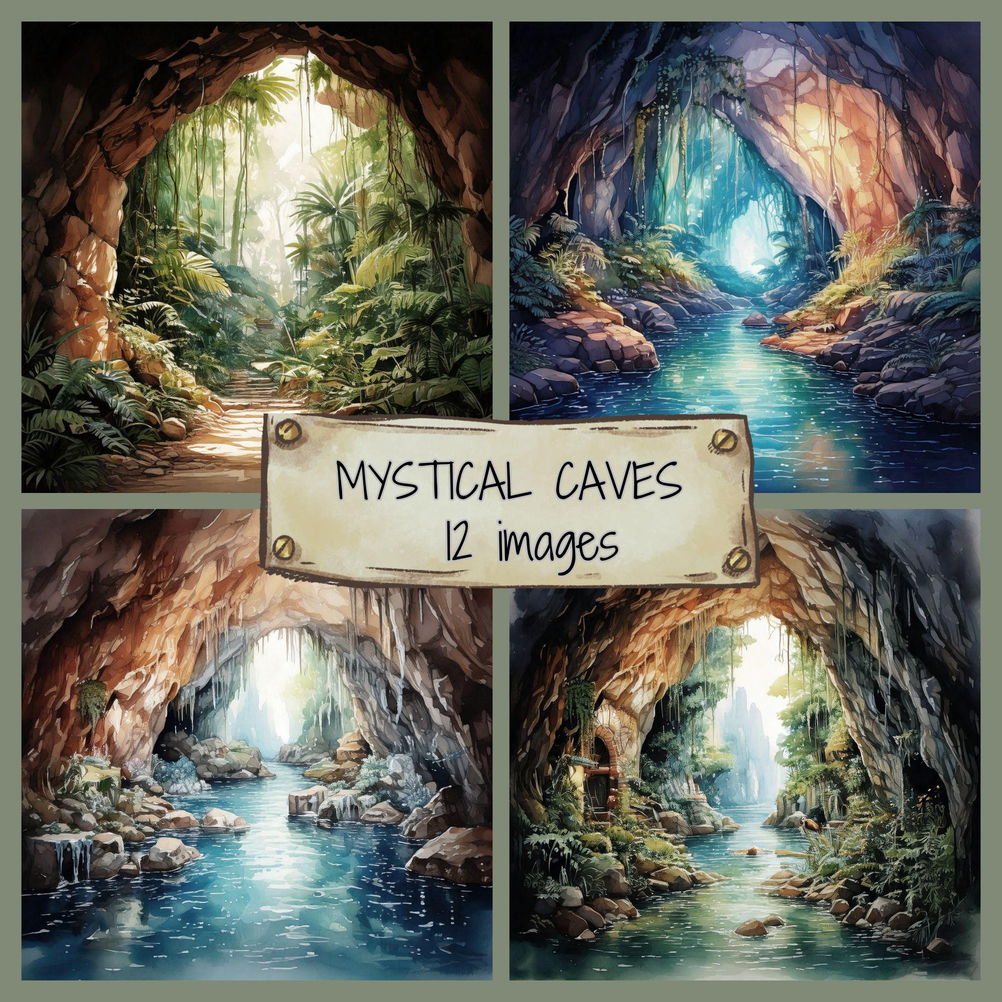 Watercolor Caves Jpg Clip Art Bundle, Mystical Caves Landscape, Nature ...
