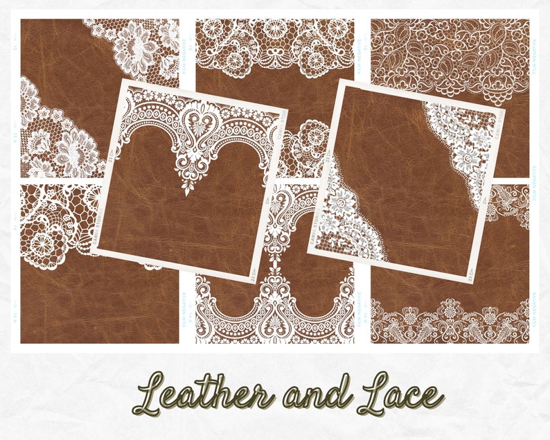 White Lace and Leather Digital Paper Pack Vintage Lace Pattern Digital ...