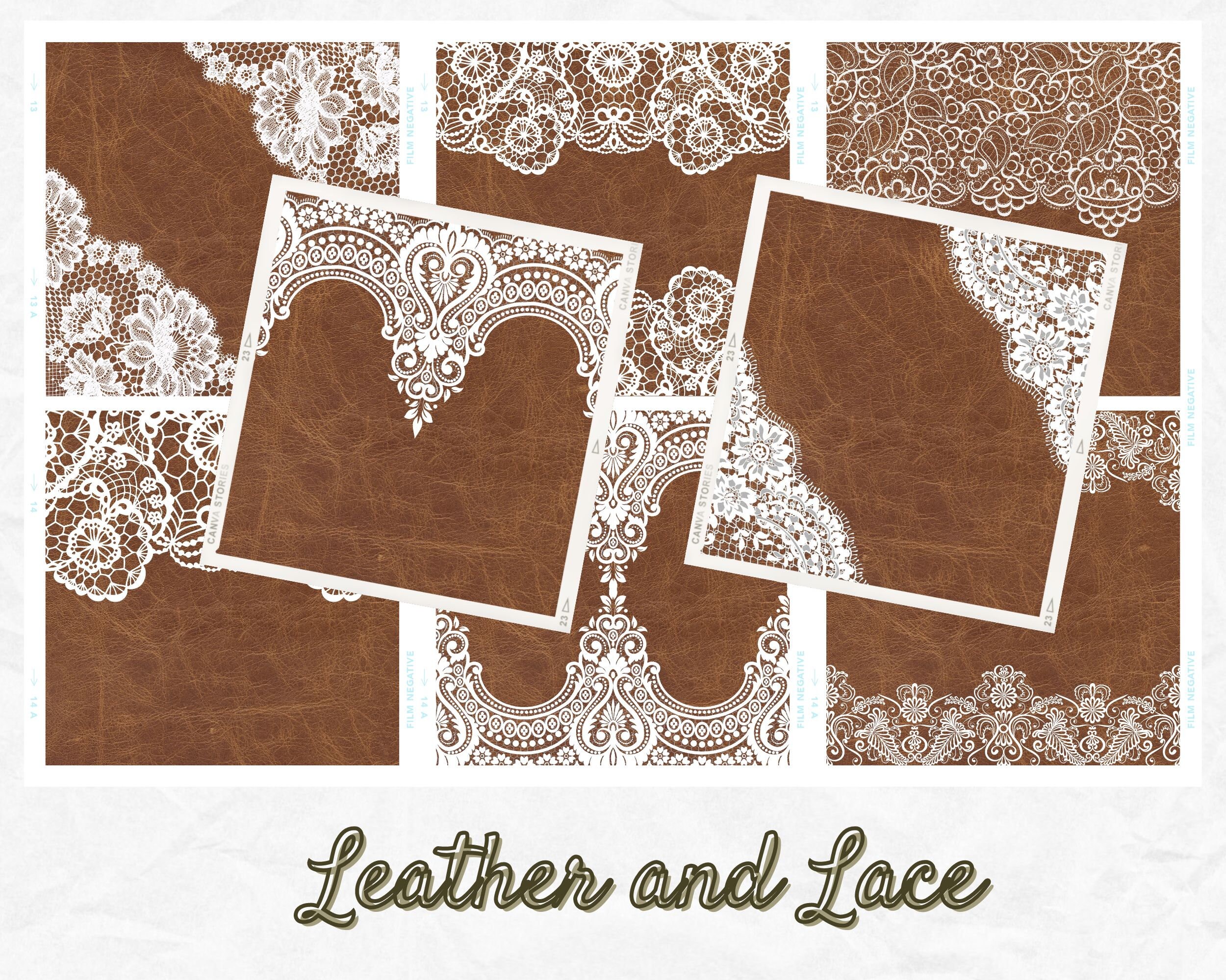 White Lace and Leather Digital Paper Pack Vintage Lace Pattern Digital ...
