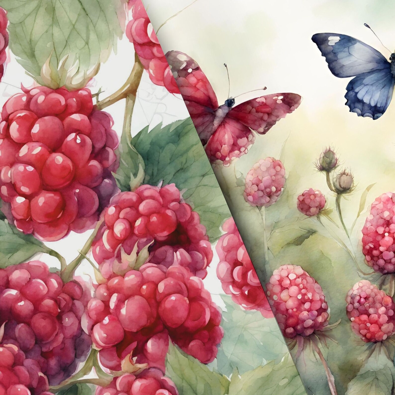 Watercolor Raspberry Pattern Digital Papers,summer Themed Digital ...