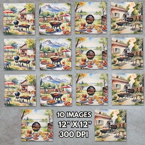 Watercolor Backyard Barbeque Digital Paper Pack, Summer Themed Digital ...