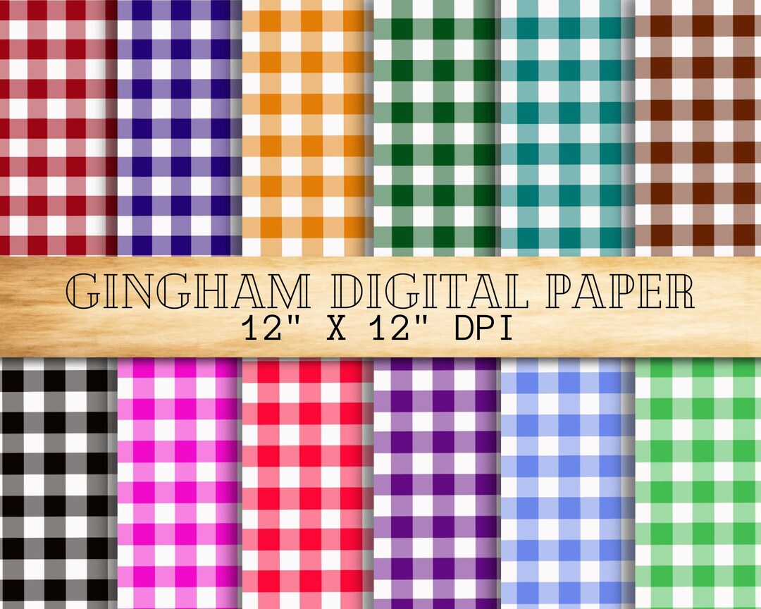 Gingham Digital Paper Pack - Colorful Gingham Pattern Background ...