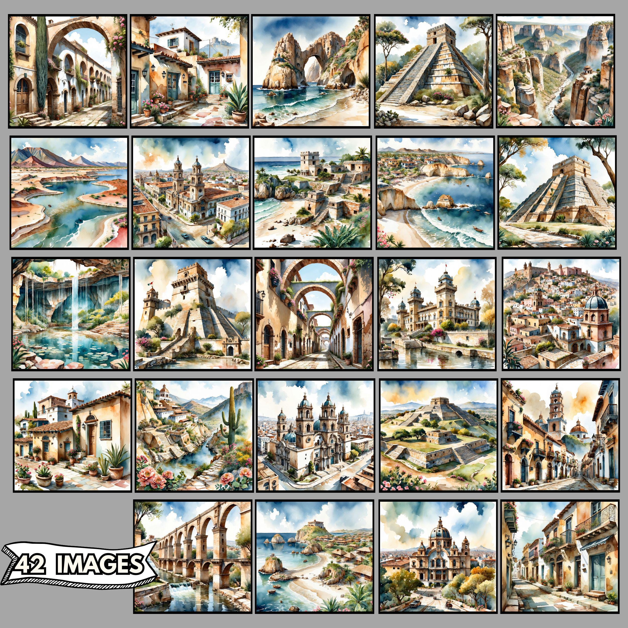 Watercolor Mexico Clip Art JPG Bundle | Iconic Mexican Landmarks ...