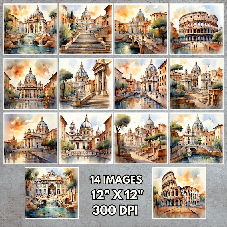 Watercolor Rome Digital Paper Pack, Ancient Rome Digital Scrapbooking ...