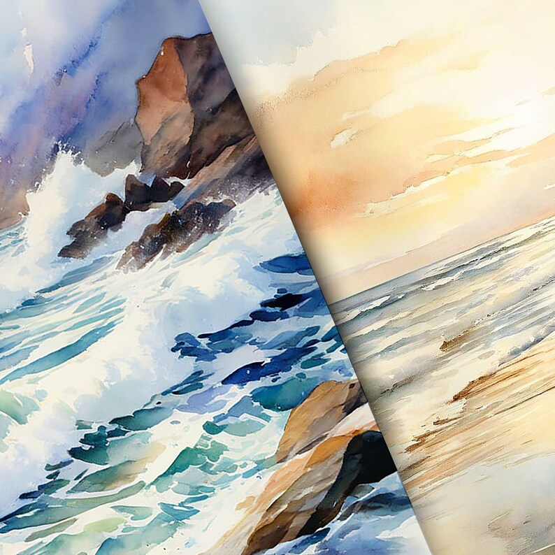 Ocean Wave Digital Paper Pack, Sea Waves Pattern Backgrounds, Beach ...