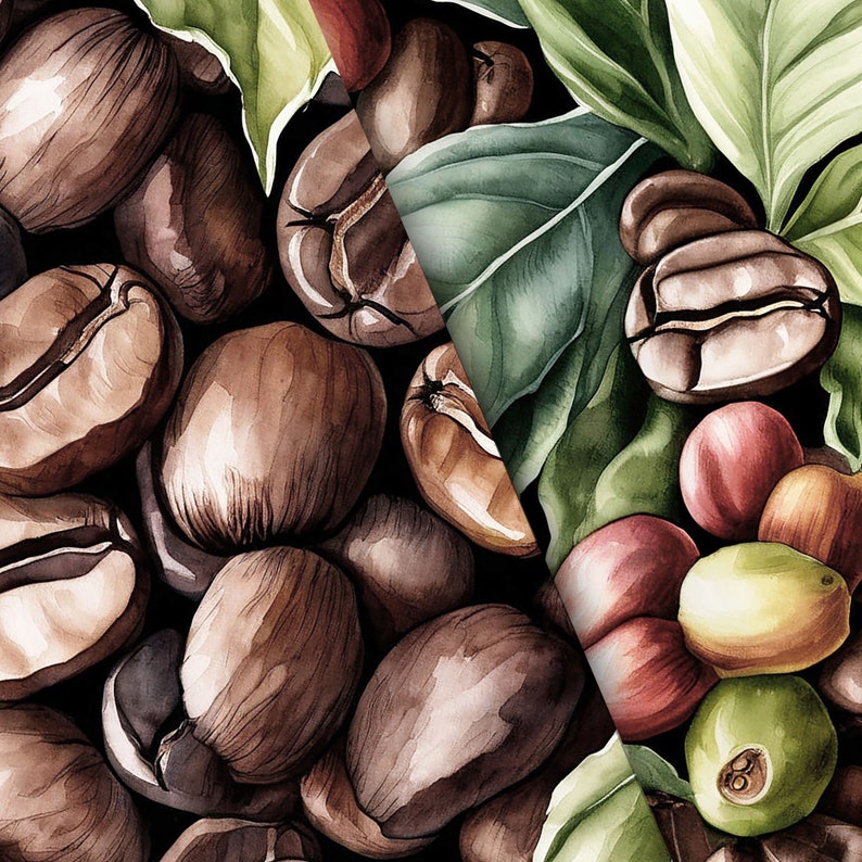 Watercolor Coffee Bean Inspired Digital Paper Pack, Printable Coffee ...