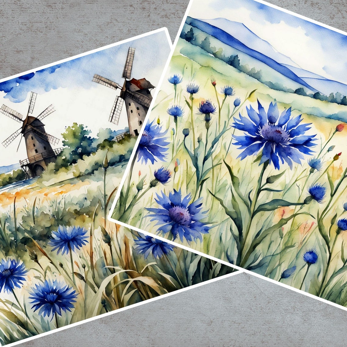 Watercolor Cornflower Meadow Clip Art JPG, Cornflower Field Landscape ...