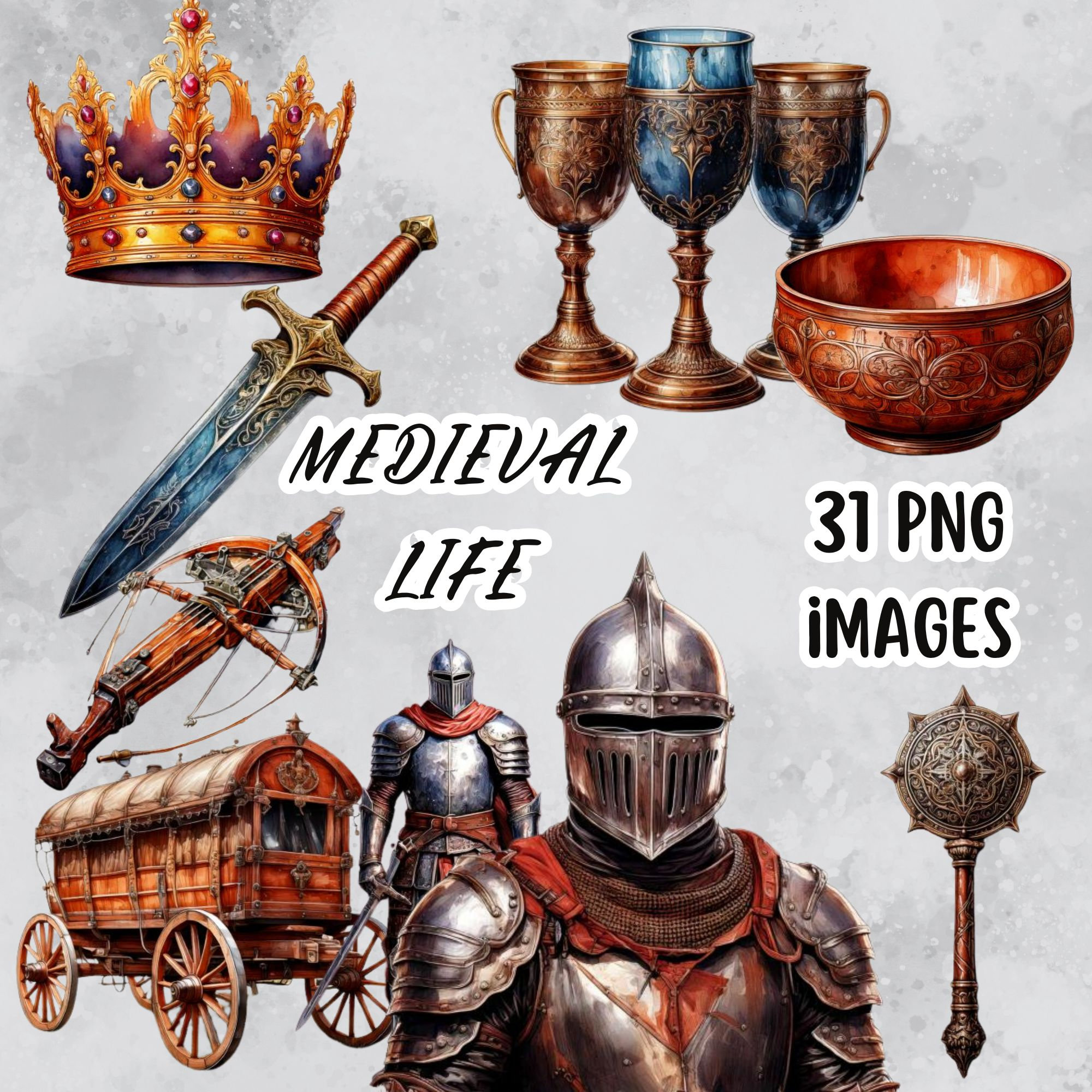 Medieval Life Clip Art Set, Medieval Life Illustrations, Knights and ...