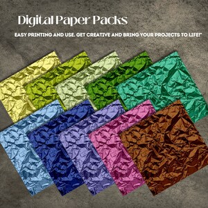 100 Colorful Foil Digital Paper Pack, Wrinkled Foil Patterns, Foil ...