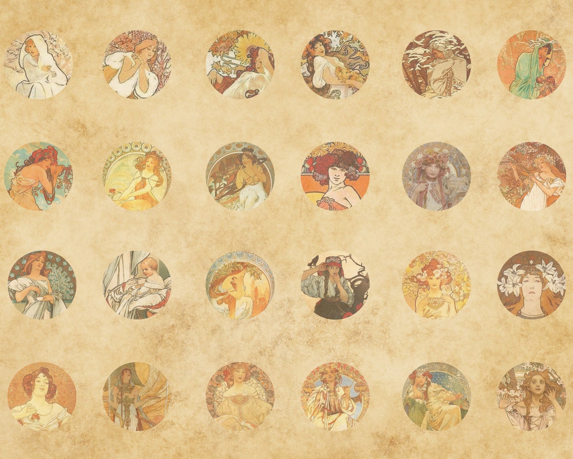 Alphonse Mucha Digital Collage Sheets Printable Downloads for Bottle ...