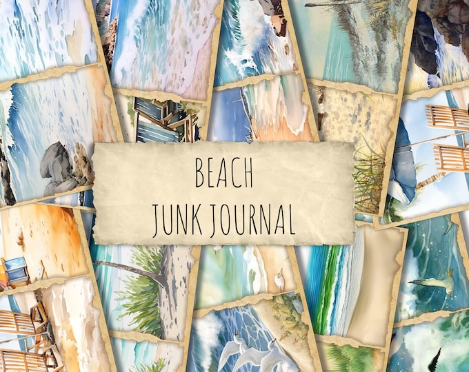 Vintage Beach Summer Journal Cards Digital Collage Sheet Digital Cards ...