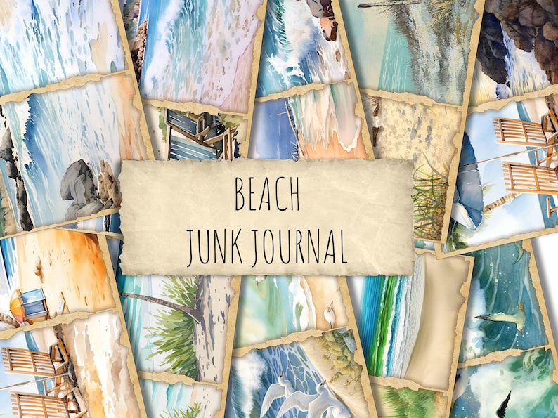 Vintage Beach Junk Journal Pages, Digital Beach Themed Scrapbook Paper ...