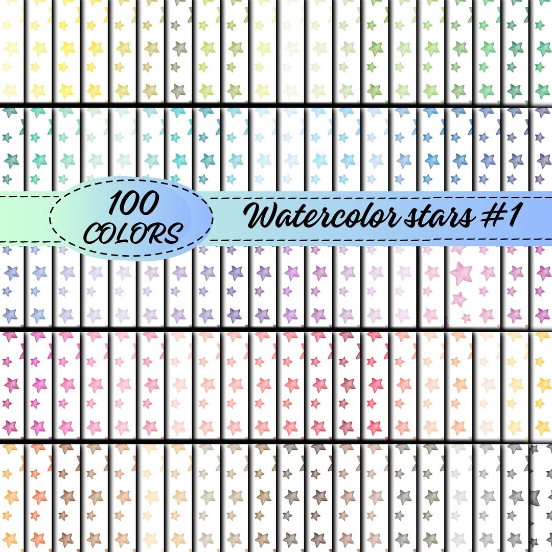 Watercolor Star Digital Paper Set, 100 Colors Star Seamless Patterns ...