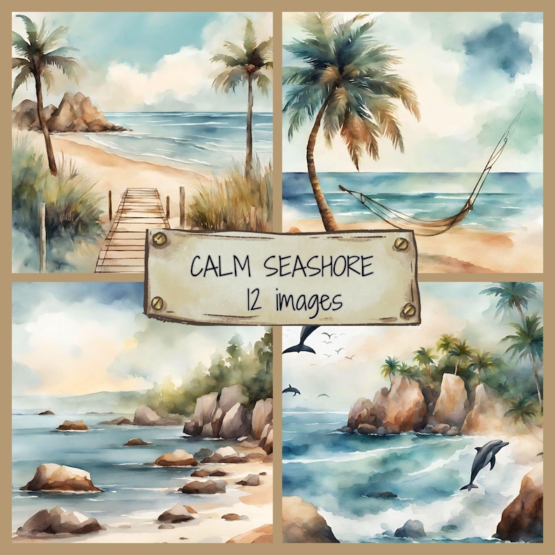 Watercolor Calm Seashore Digital Paper Pack, Summer Beach Digital ...
