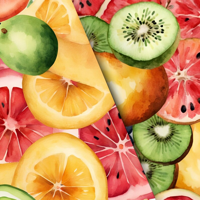 Watercolor Fruit Pattern Digital Papers, Summer Themed Scrapbooking ...
