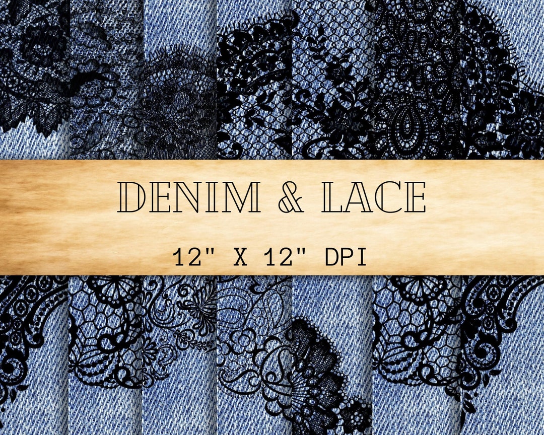 Denim & Lace Textured Digital Papers, Washed Denim Digital Background ...