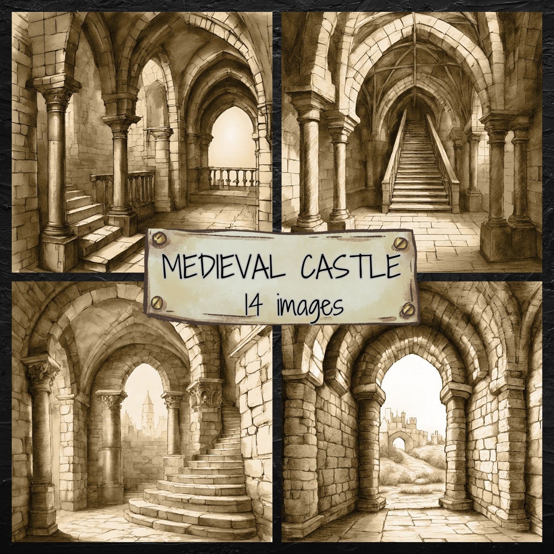 Vintage Medieval Castle Clip Art Set, Digital Scrapbooking Papers ...