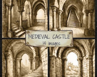 Medieval Castle Clip Art Set, Digital Scrapbooking Papers, Ancient ...