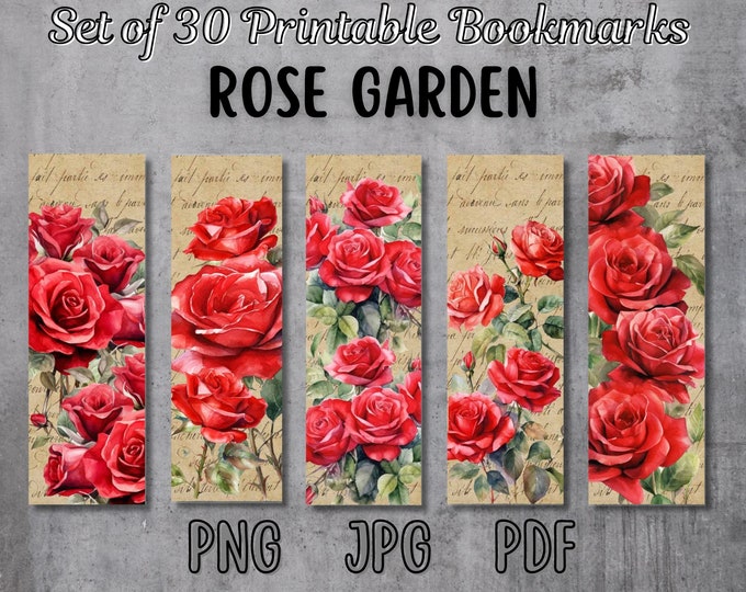 Printable Shabby Chic Bookmarks (JPG Collage Sheet), Rose, Clock & Bird ...