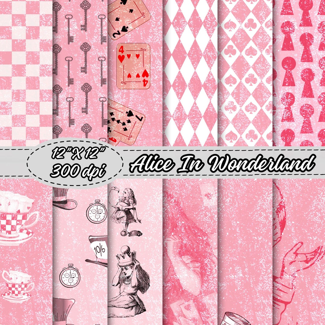 Alice in Wonderland Digital Paper Pack: Pink Valentine Scrapbook ...