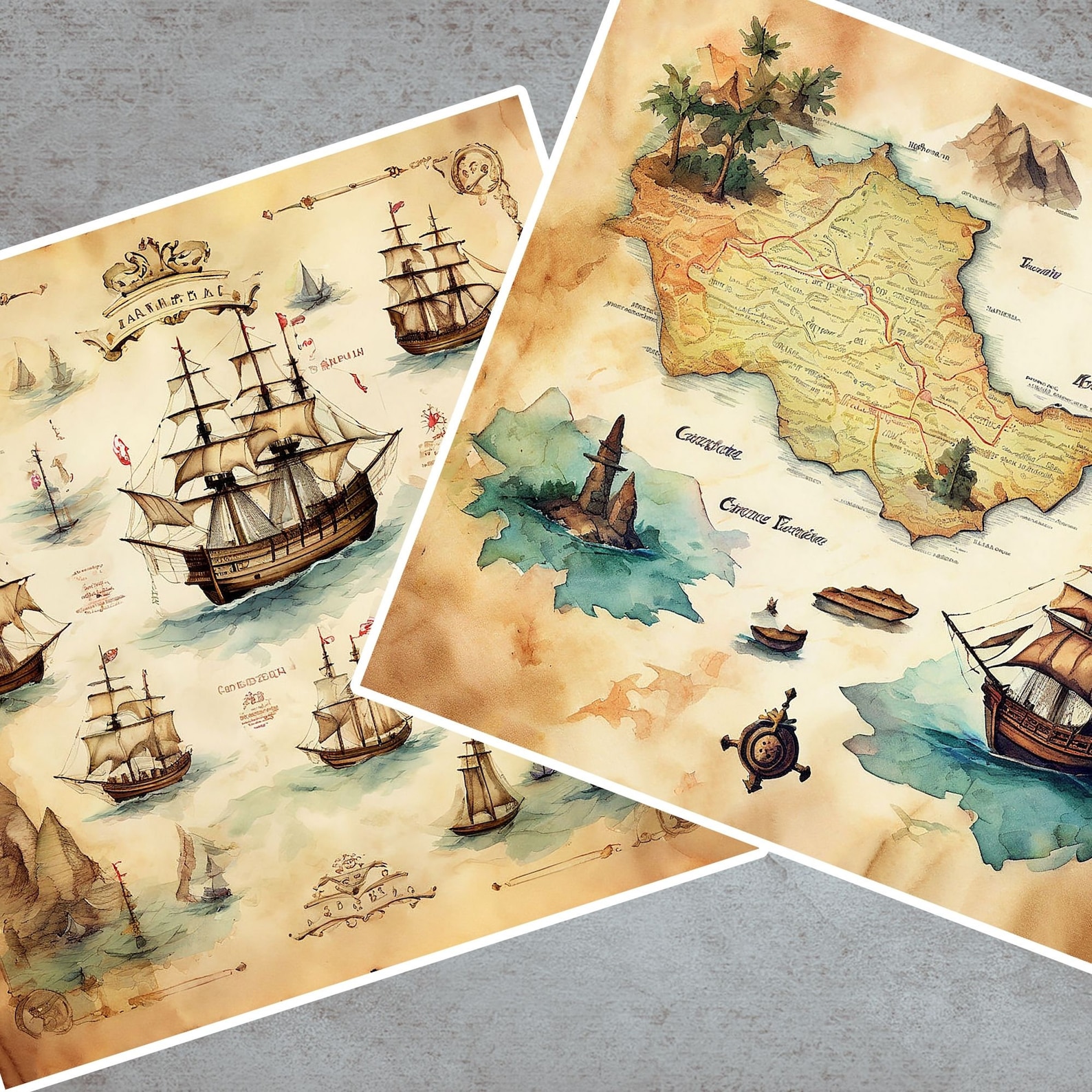 Vintage Treasure JPG Bundle,watercolor Treasure Map Scrapbook Paper ...