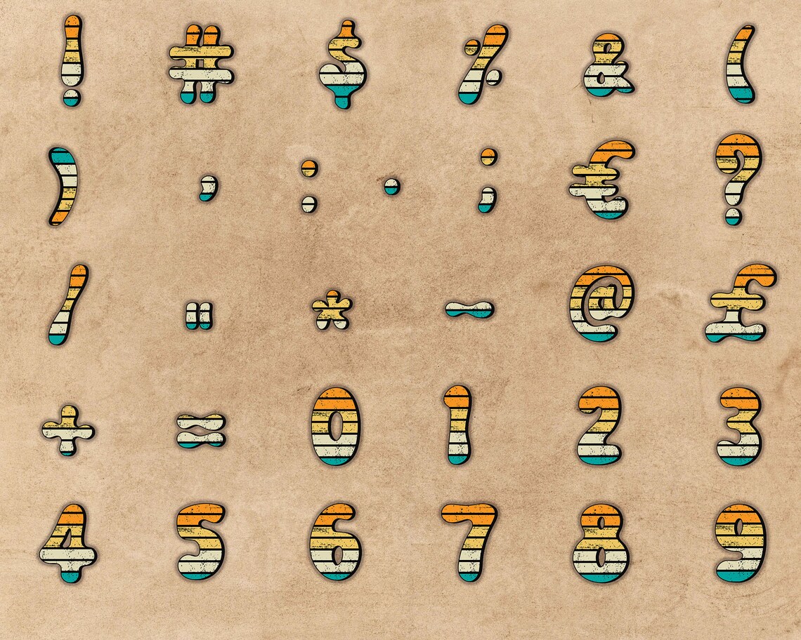 Retro Doodle Alphabet Letters and Numbers ,retro Distressed Alphabet ...