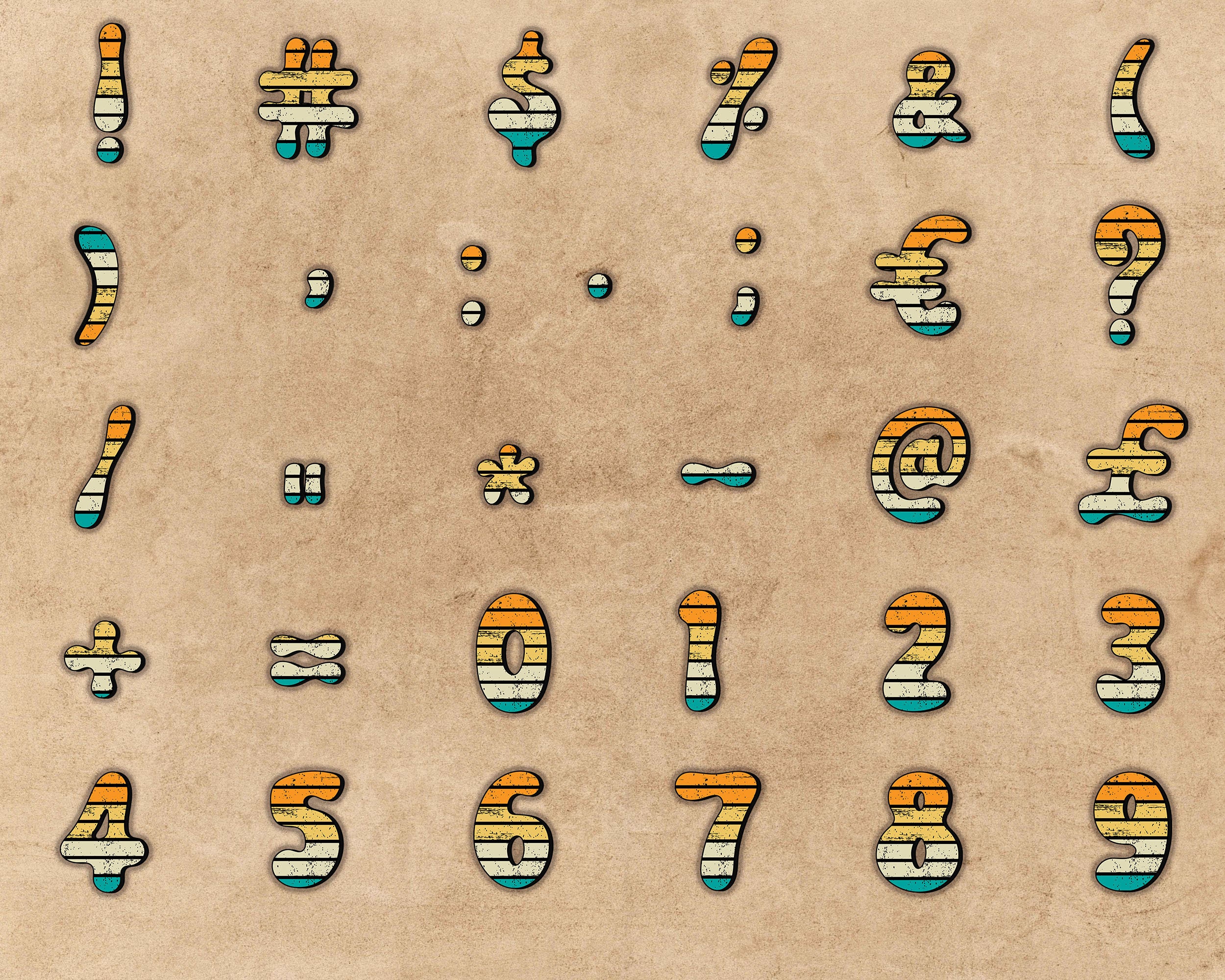 Retro Doodle Alphabet Letters and Numbers ,retro Distressed Alphabet ...