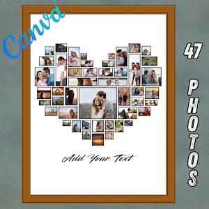 Editable Canva Love Heart Photo Collage Template,customizable Digital ...