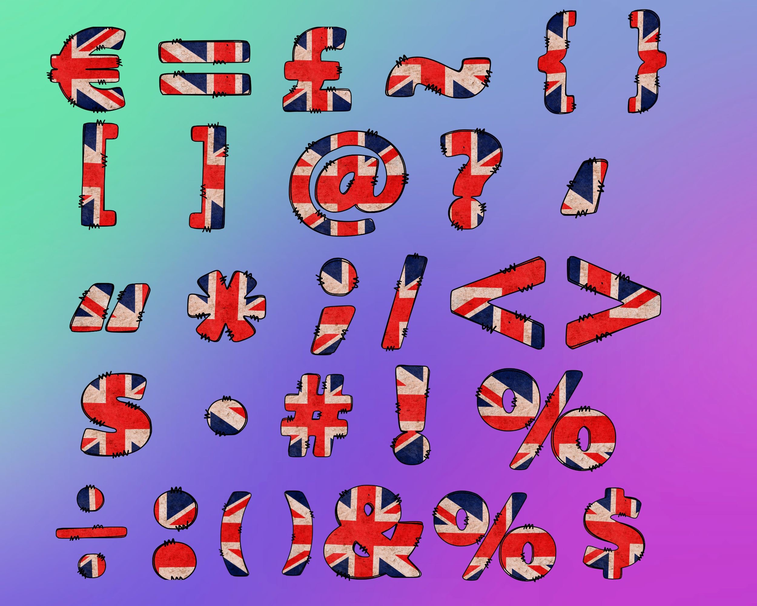 United Kingdom Flag Doodle Letters , Vintage United Kingdom Flag ...