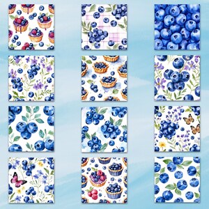 Watercolor Blueberry Pattern Digital Papers, Summer Themed Digital ...