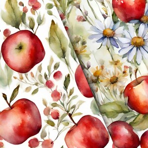 Watercolor Red Apples Pattern Digital Papers, Summer Themed Digital ...