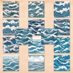 Ocean Wave Digital Paper Pack, Sea Waves Pattern Backgrounds, Beach ...