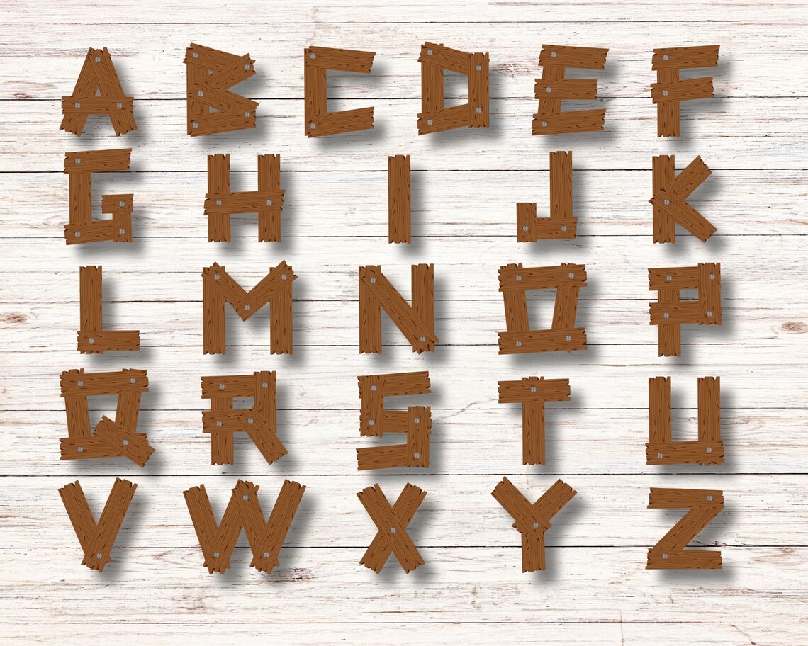 Wood Pattern Alphabet Letters Clip Art Set, Wood Texture SVG, , Nature ...