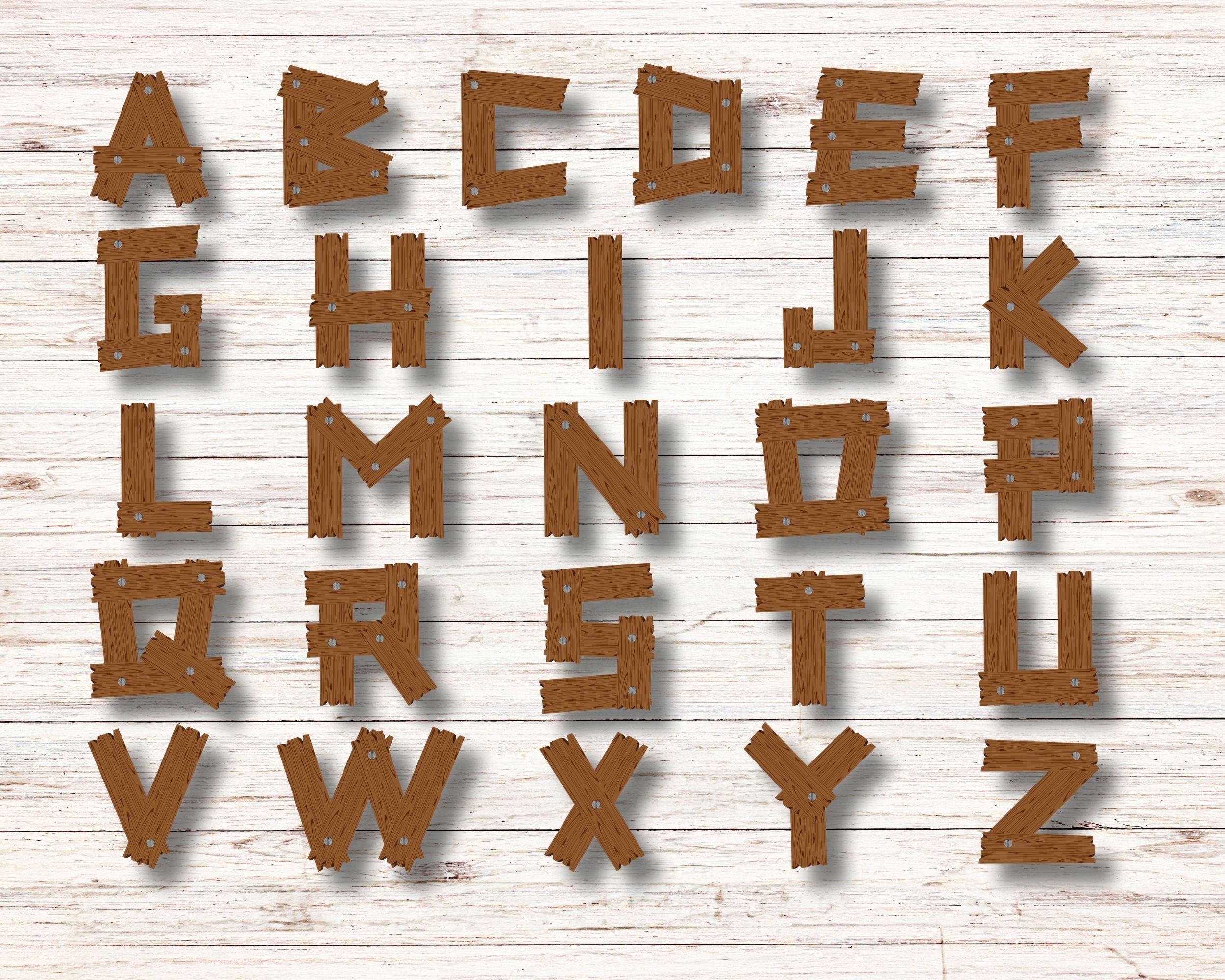Wood Pattern Alphabet Letters Clip Art Set, Wood Texture SVG, , Nature ...