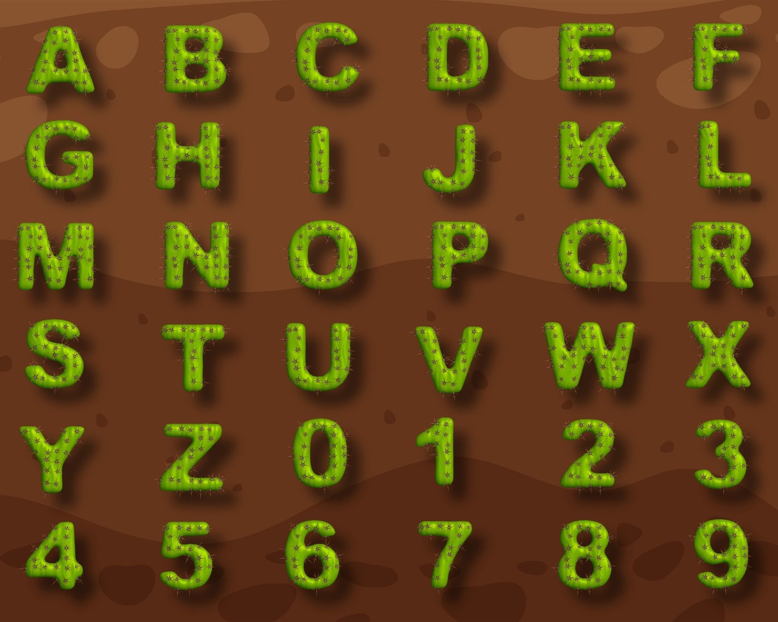 Cactus Pattern Alphabet Letters Clip Art Set, Flora Font SVG, , Nature ...