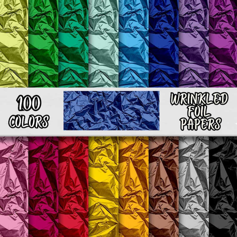 100 Colorful Foil Digital Paper Pack, Wrinkled Foil Patterns, Foil ...