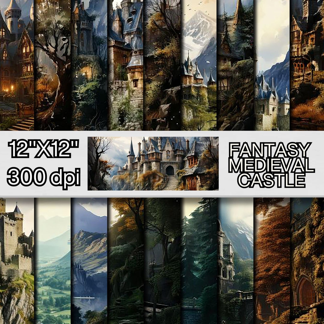 Watercolor Medieval Kingdom Digital Paper Pack, Castle Clipart, Knight ...