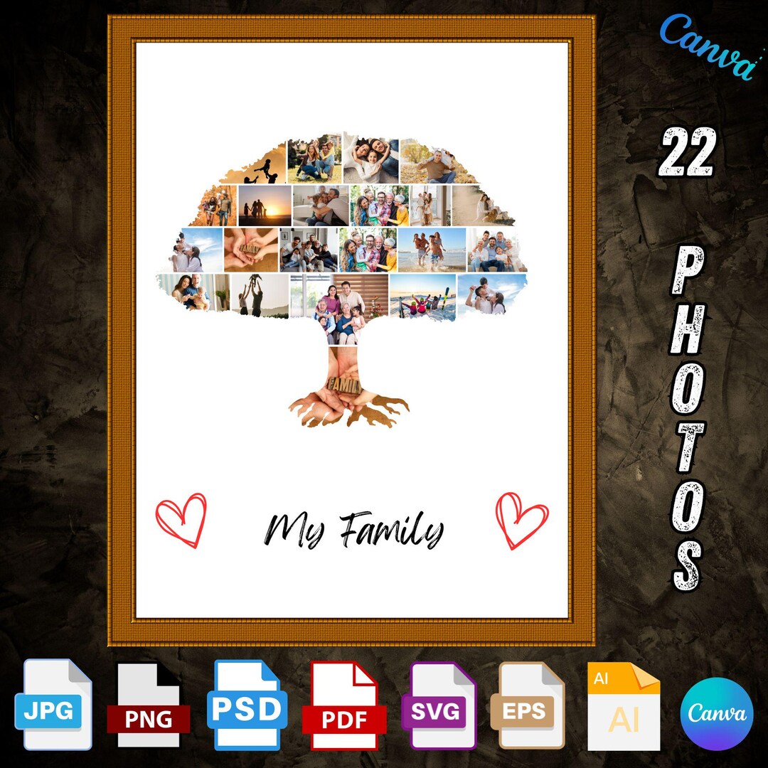 Editable Family Tree Photo Collage Template , Family Tree Anniversary ...