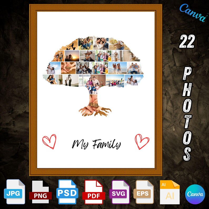 Editable Family Tree Photo Collage Template , Family Tree Anniversary ...