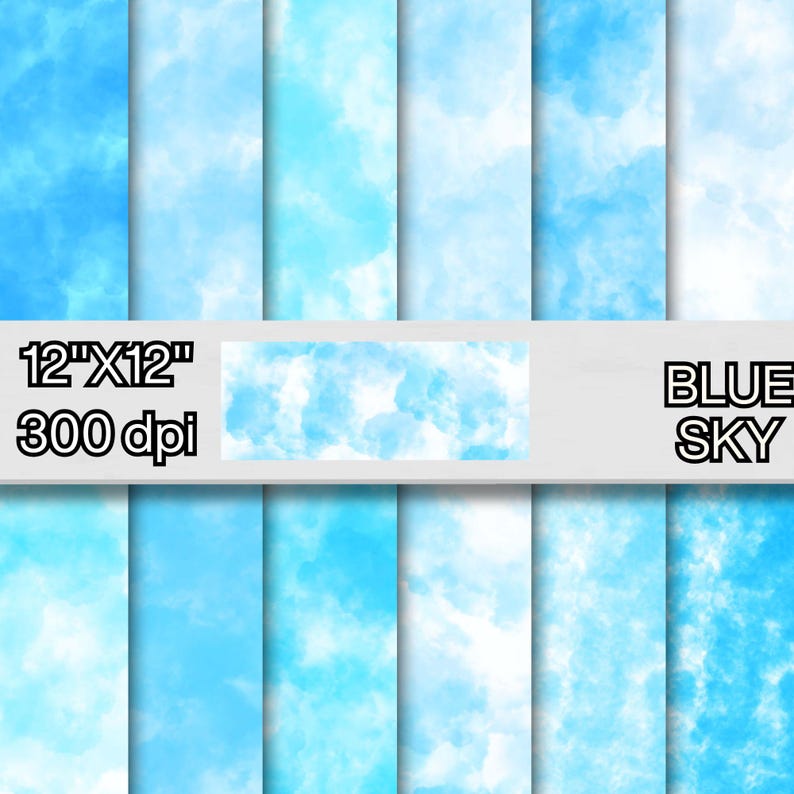 Digital Papers Pack, Blue Sky Scrapbooking Paper, Cloud and Sky ...
